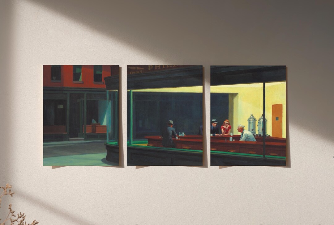 Nighthawks by Edward Hopper Triptych - Set of 3 Alignable Posters - 30 ...