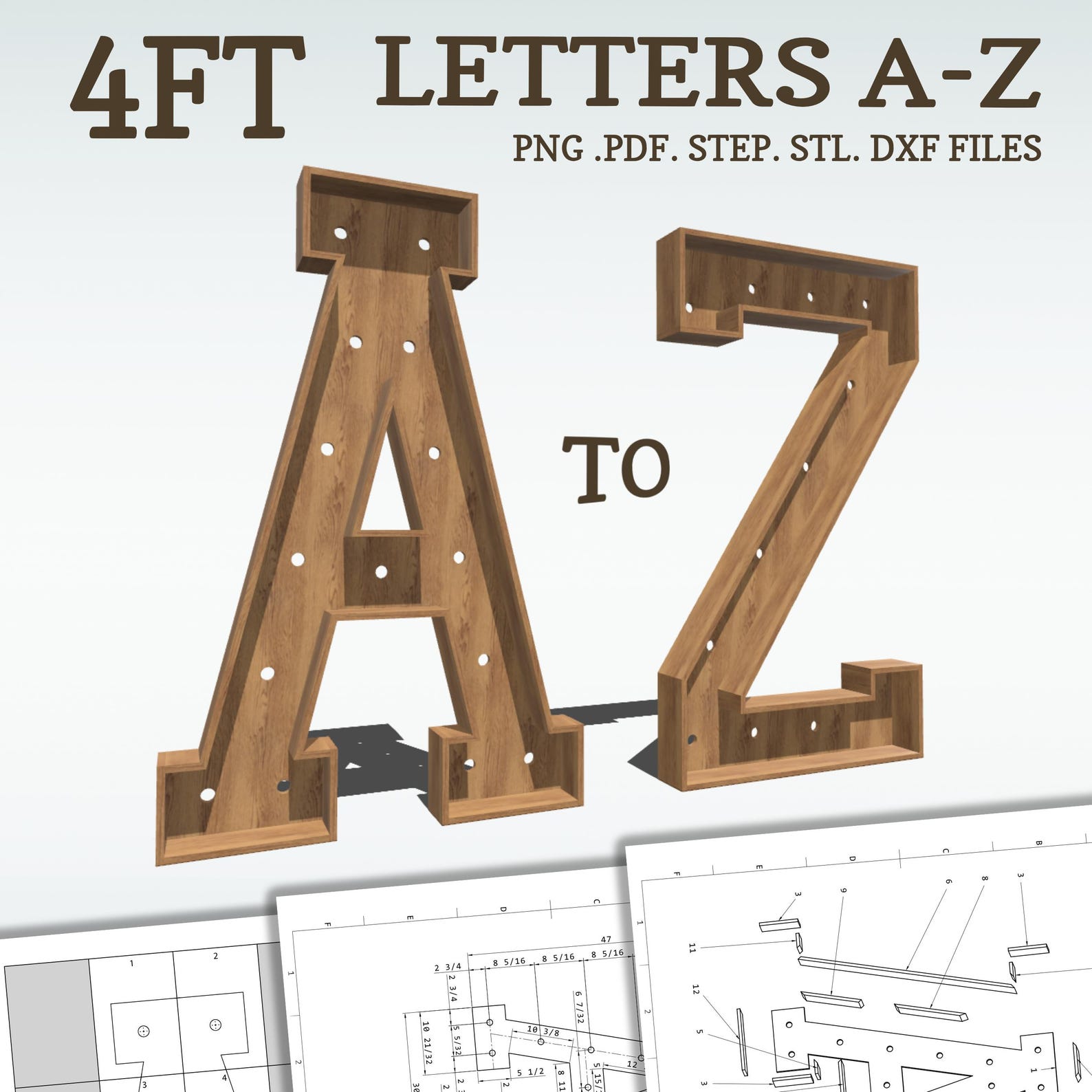 4ft DIY Marquee Plans, Letters A-Z. Light up Letter Blueprints, Mosaic ...