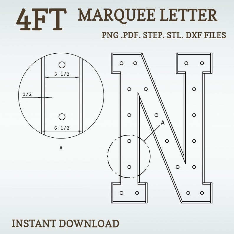 4ft DIY Marquee Plans, Letter N. Light up Letter Blueprints, Mosaic ...