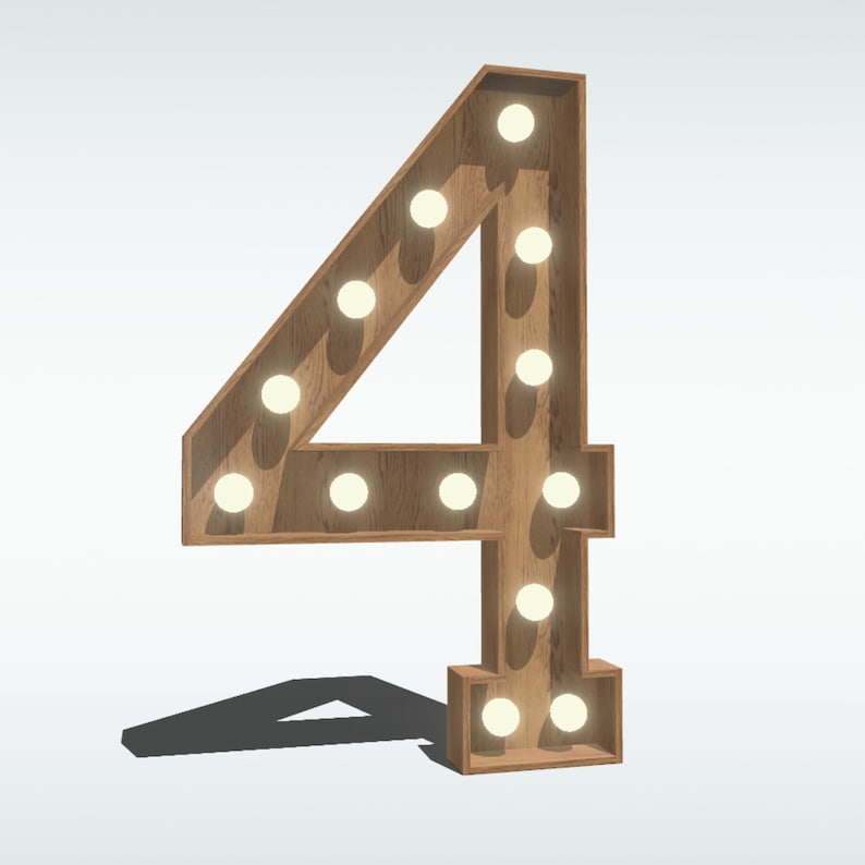 4ft DIY Marquee Plans, Number 4. Light up Number Blueprints, Mosaic ...