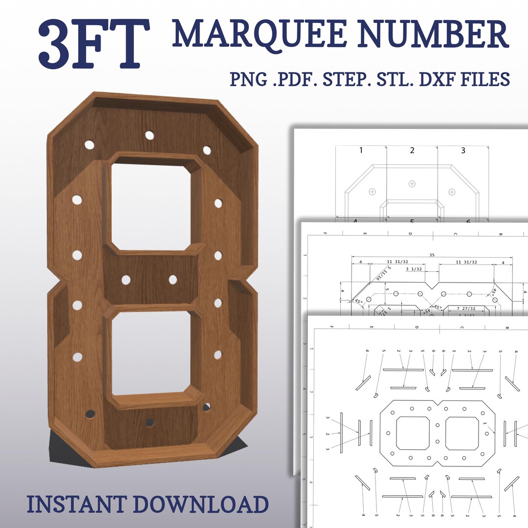 3ft DIY Marquee Plans, Number 8. Light up Number Blueprints, Mosaic ...