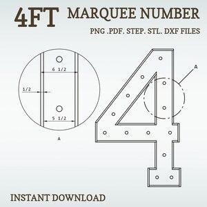 4ft DIY Marquee Plans, Number 4. Light up Number Blueprints, Mosaic ...