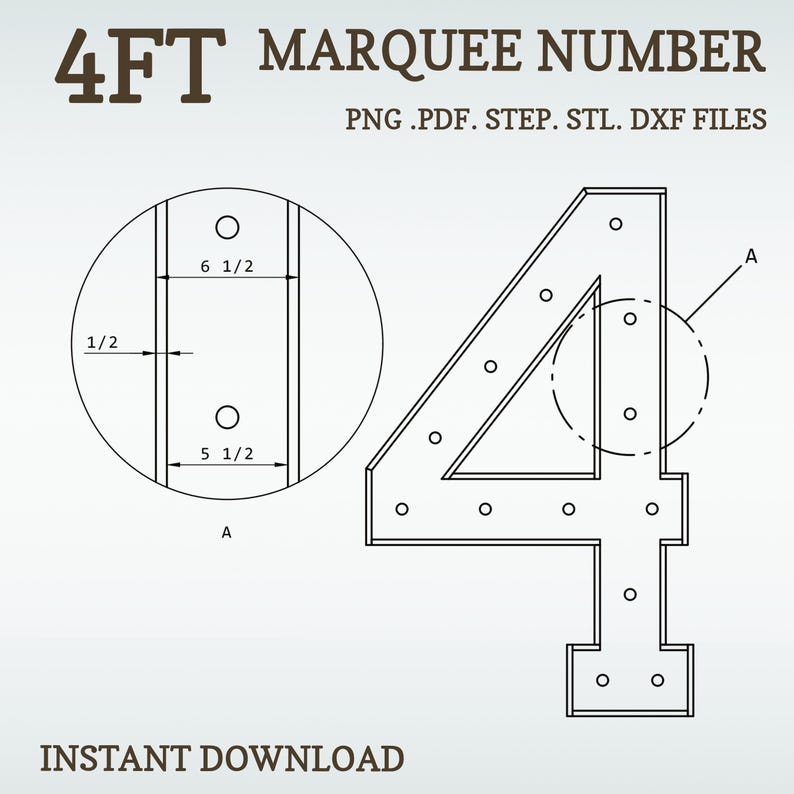 4ft DIY Marquee Plans, Number 4. Light up Number Blueprints, Mosaic ...