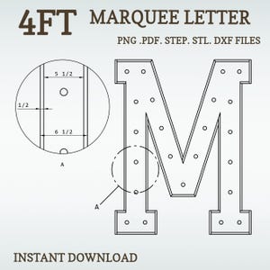 4ft DIY Marquee Plans, Letter M. Light up Letter Blueprints, Mosaic ...