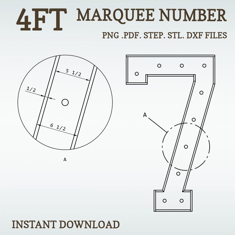 4ft DIY Marquee Plans, Number 7. Light up Number Blueprints, Mosaic ...