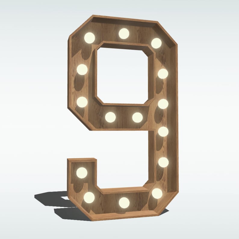 4ft DIY Marquee Plans, Number 9. Light up Number Blueprints, Mosaic ...