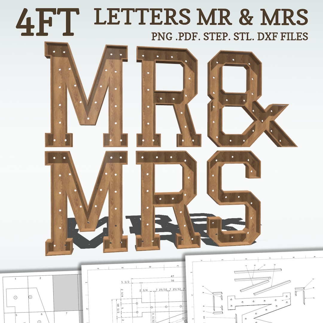 4ft DIY Marquee Plans, Letters Mr & Mrs. Light up Letter Blueprints ...