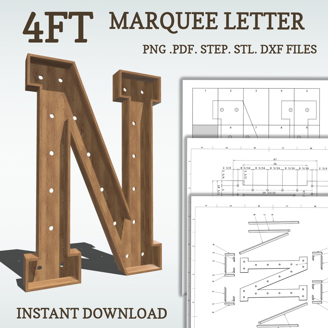 4ft DIY Marquee Plans, Letter N. Light up Letter Blueprints, Mosaic ...