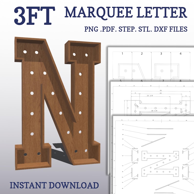3ft DIY Marquee Plans, Letters A-Z. Light up Letter Blueprints, Mosaic ...