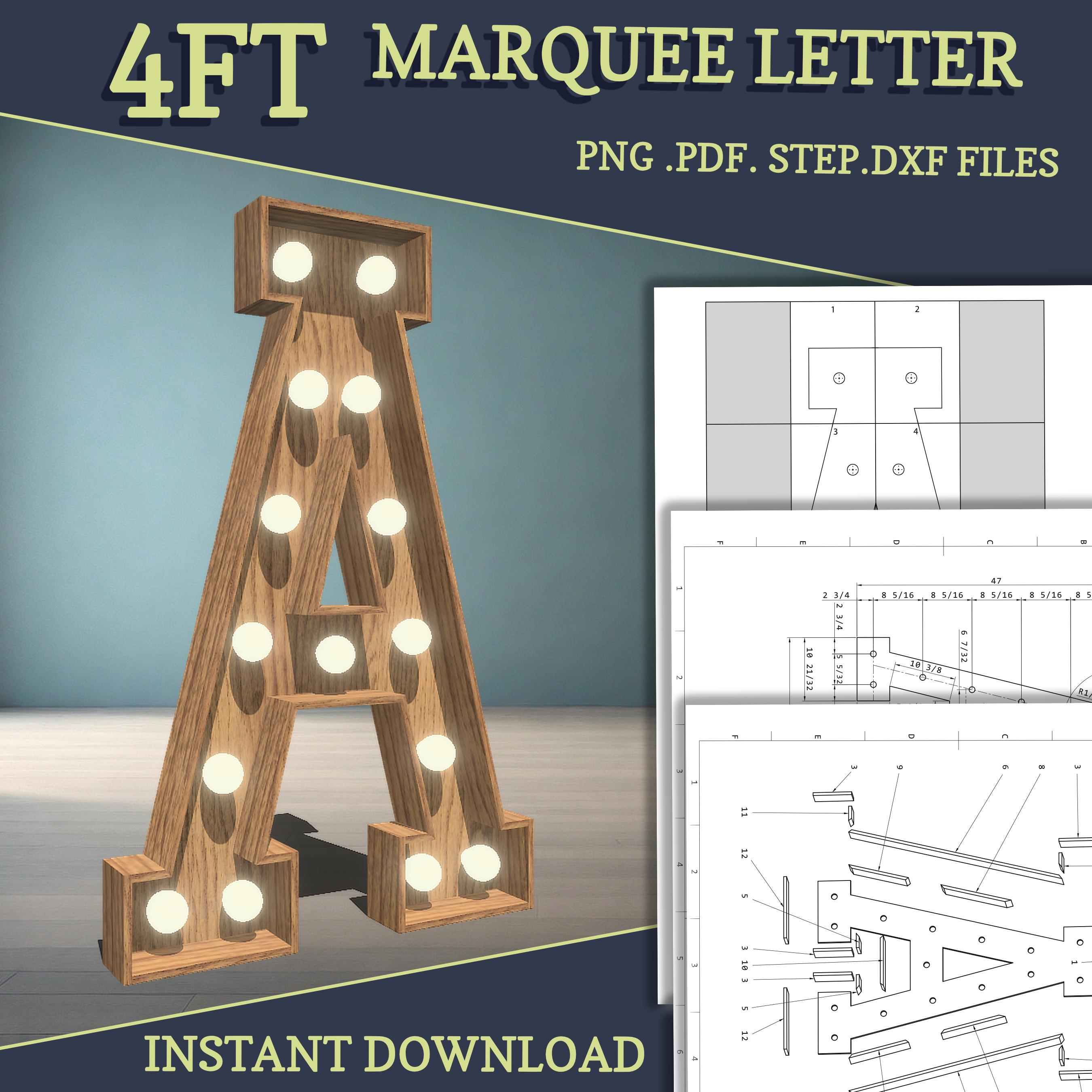 4ft DIY Marquee Plans, Letter A. Light up Letter Blueprints, Mosaic ...