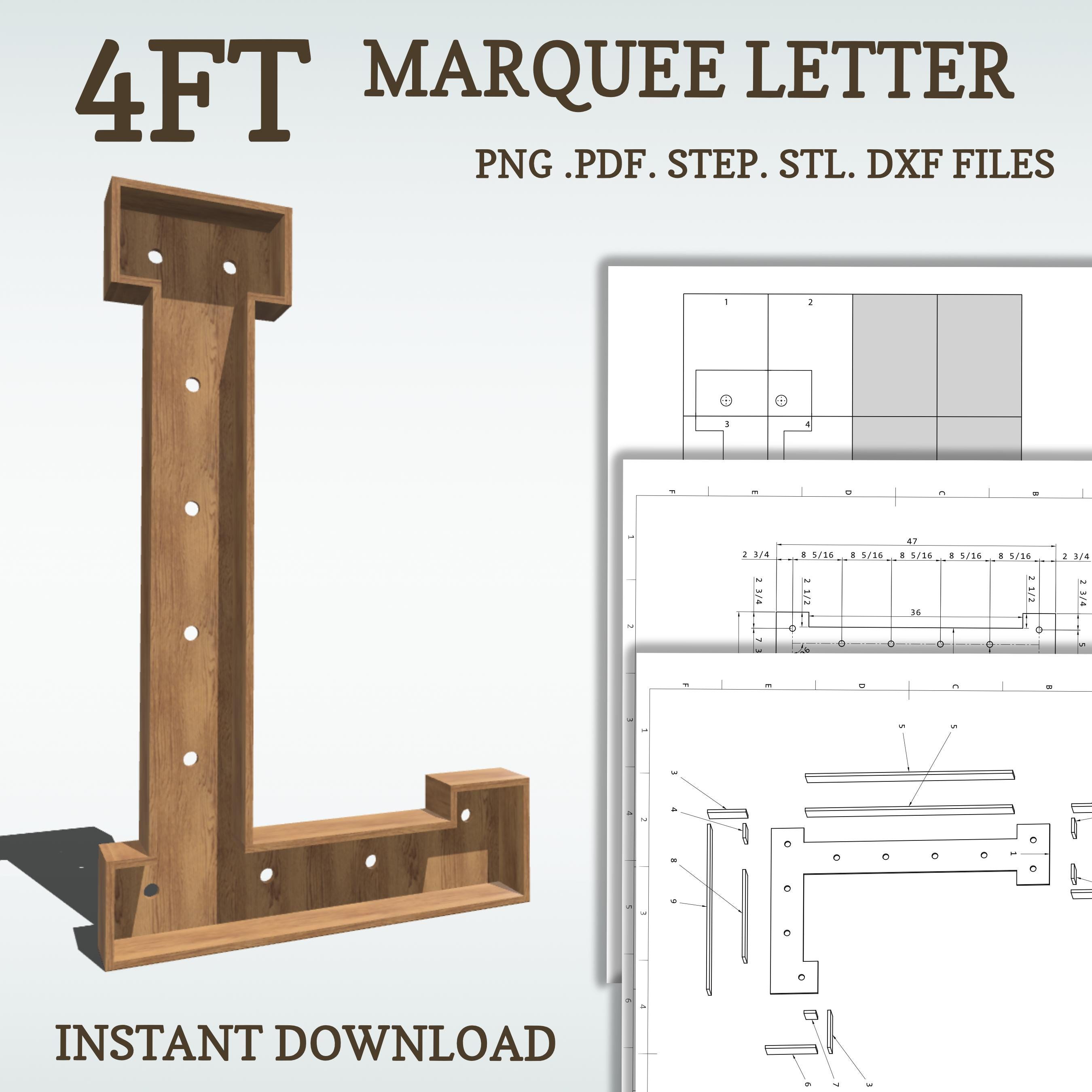 4ft DIY Marquee Plans, Letter L. Light up Letter Blueprints, Mosaic ...