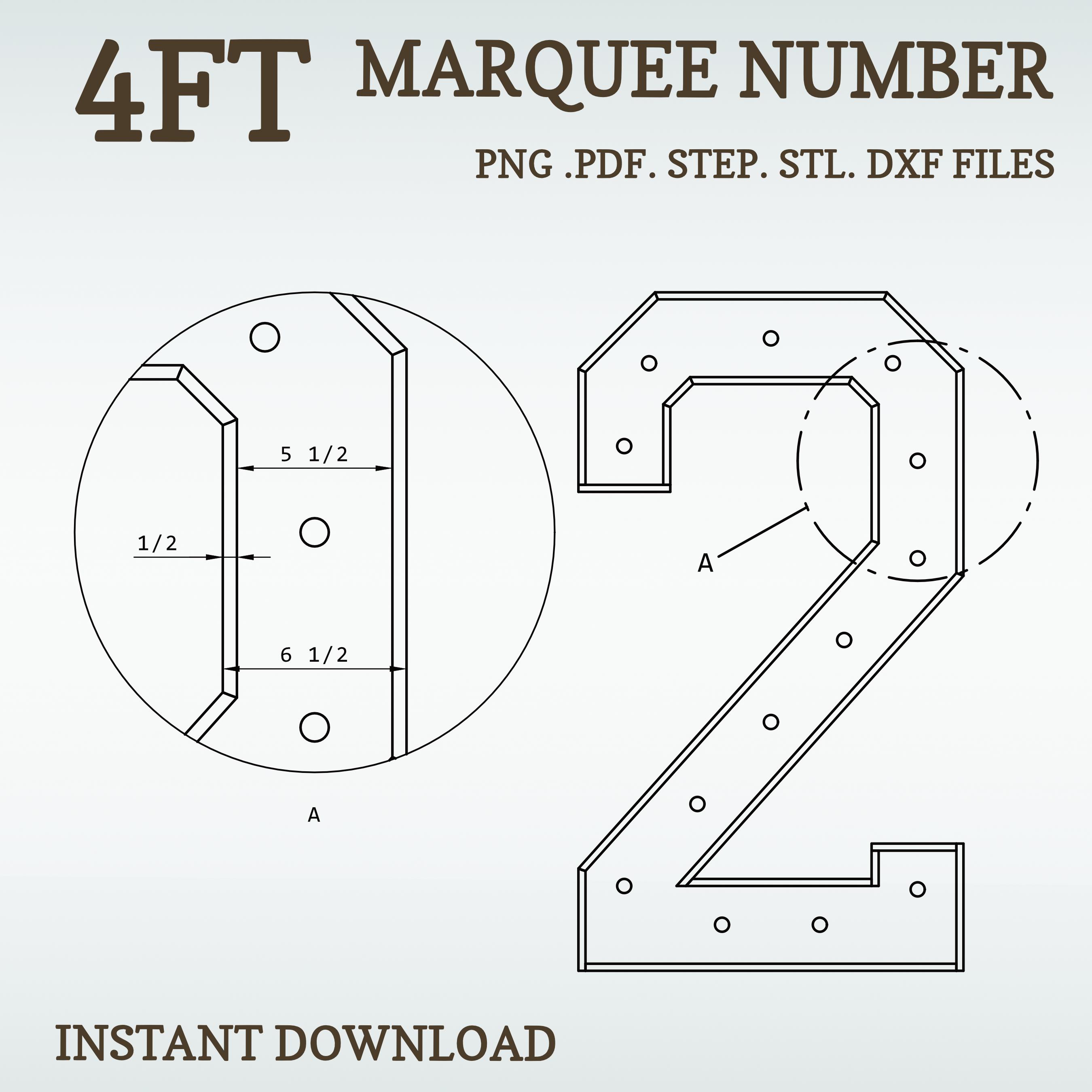 4ft DIY Marquee Plans, Number 2. Light up Number Blueprints, Mosaic ...