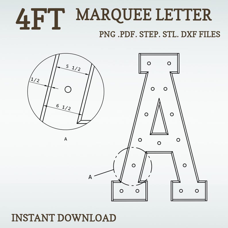 4ft DIY Marquee Plans, Letter A. Light up Letter Blueprints, Mosaic ...