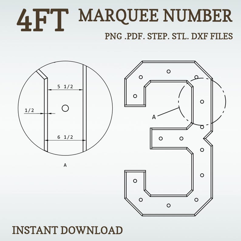 4ft DIY Marquee Plans, Number 3. Light up Number Blueprints, Mosaic ...