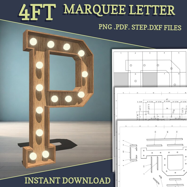 4ft DIY Marquee Plans, Letter P. Light up Letter Blueprints, Mosaic ...