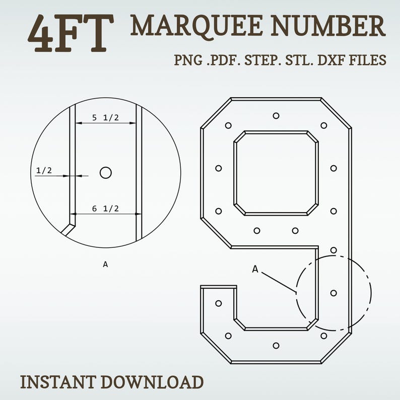 4ft DIY Marquee Plans, Number 9. Light up Number Blueprints, Mosaic ...