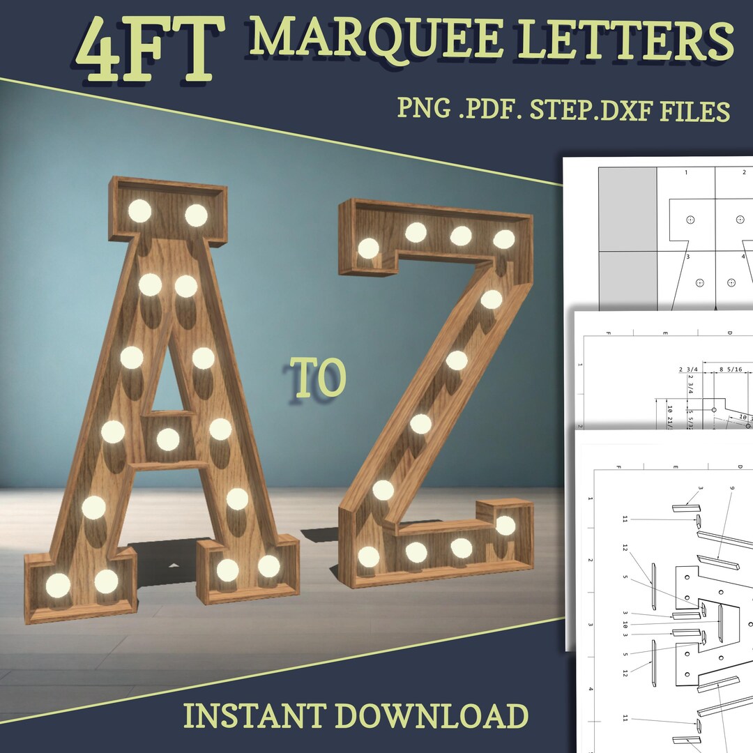 4ft DIY Marquee Plans, Letters A-Z. Light up Letter Blueprints, Mosaic ...