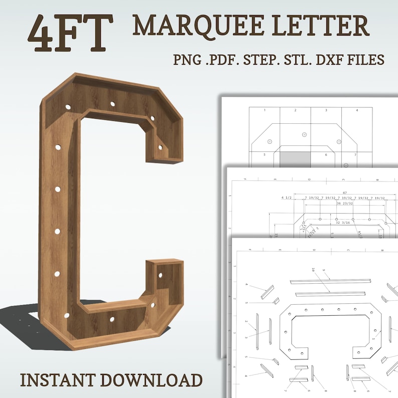 4ft DIY Marquee Plans, Letter C. Light up Letter Blueprints, Mosaic ...