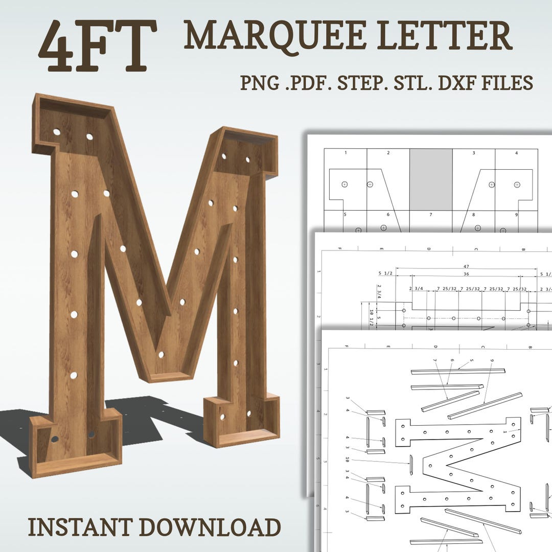 4ft DIY Marquee Plans, Letter M. Light up Letter Blueprints, Mosaic ...