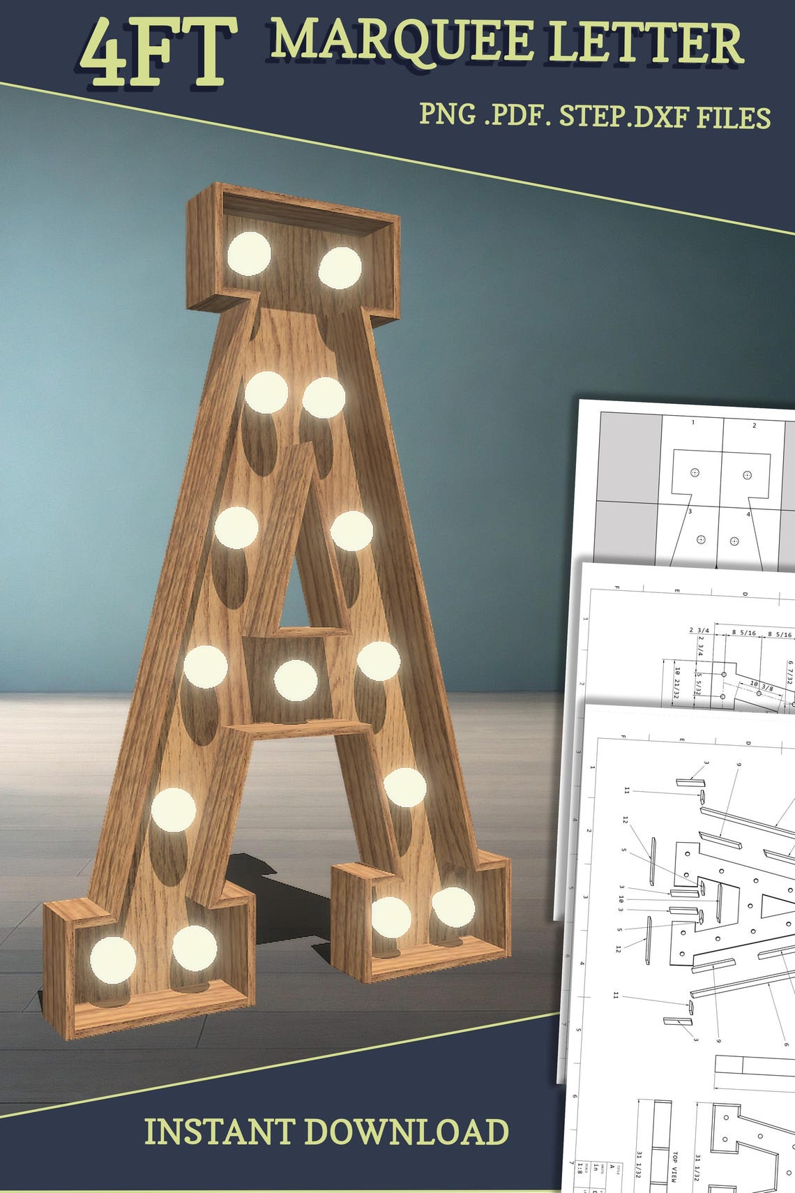 4ft DIY Marquee Plans, Letter A. Light up Letter Blueprints, Mosaic ...