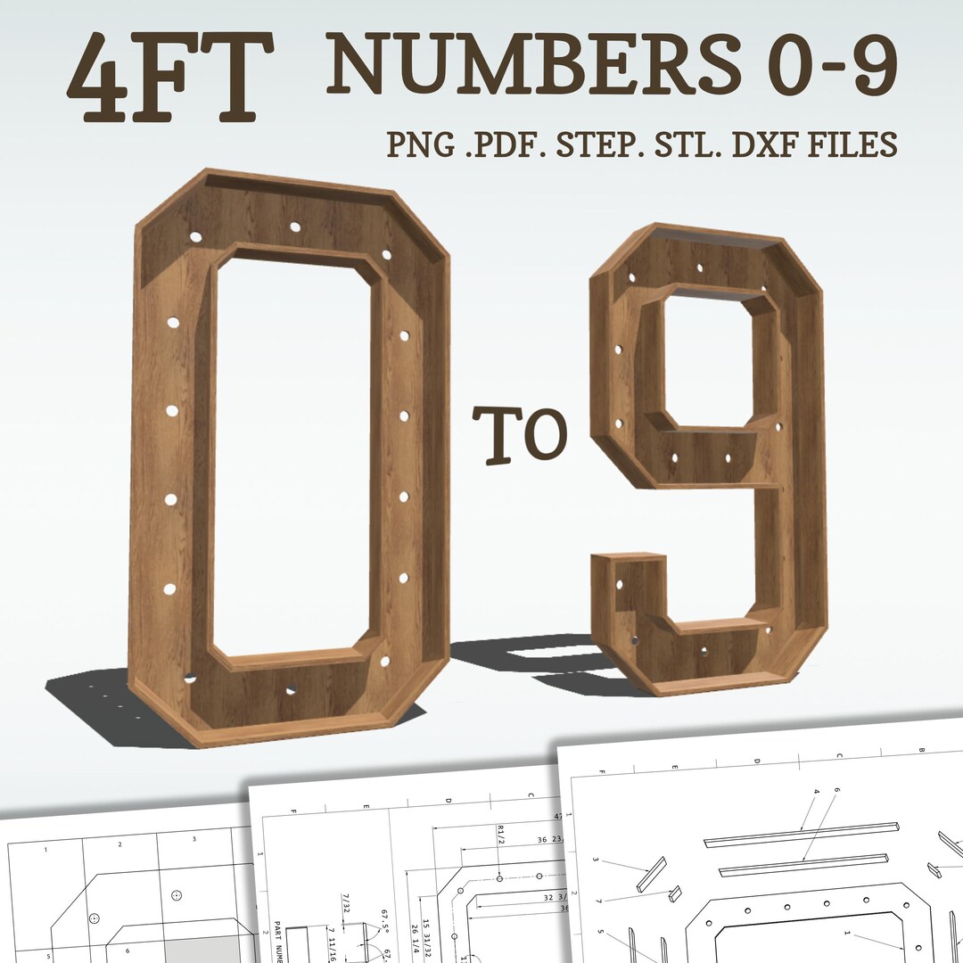 4ft DIY Marquee Plans, Numbers 0-9. Light up Number Blueprints, Mosaic ...