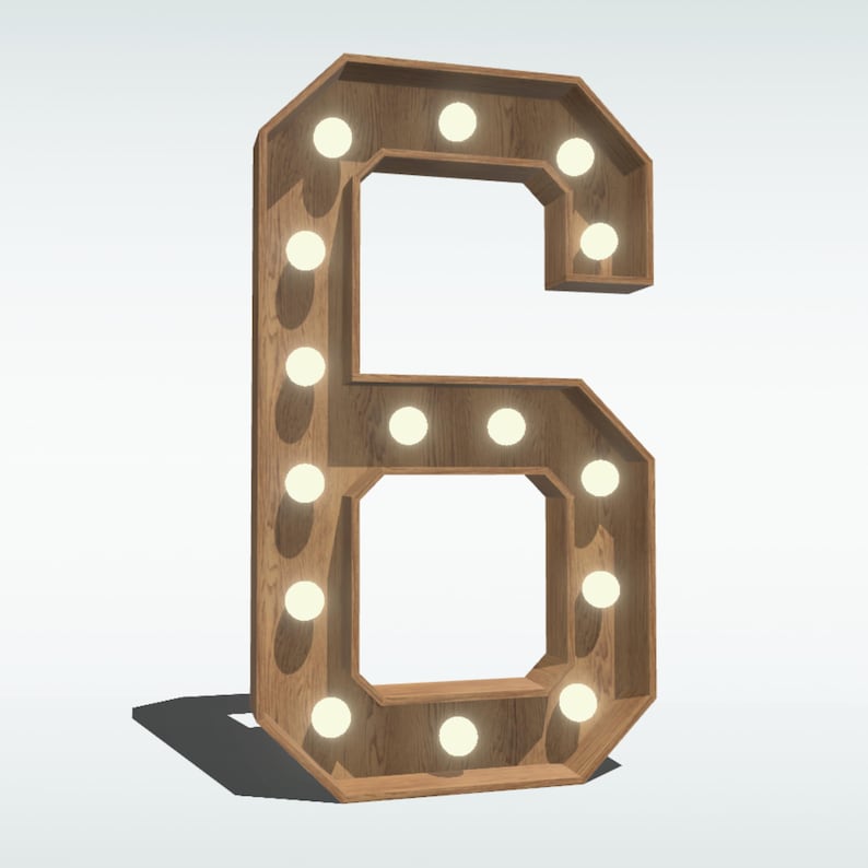 4ft DIY Marquee Plans, Number 6. Light up Number Blueprints, Mosaic ...