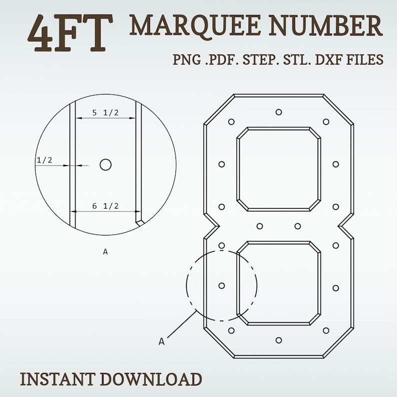 4ft DIY Marquee Plans, Number 8. Light up Number Blueprints, Mosaic ...