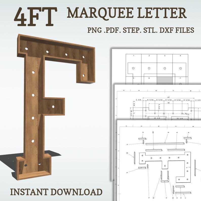 4ft DIY Marquee Plans, Letter F. Light up Letter Blueprints, Mosaic ...