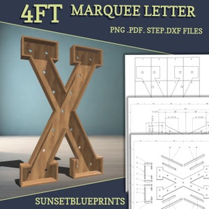 4ft DIY Marquee Plans, Letter X. Light up Letter Blueprints, Mosaic ...
