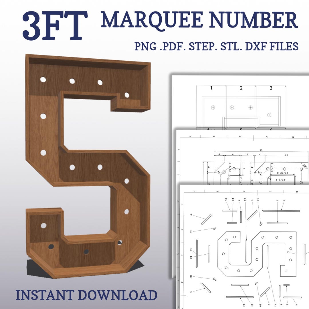 3ft DIY Marquee Plans, Number 5. Light up Number Blueprints, Mosaic ...