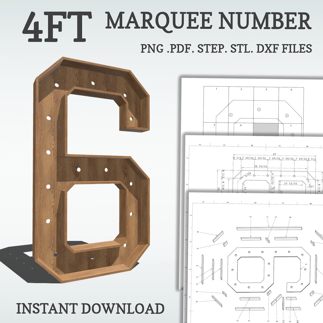 4ft DIY Marquee Plans, Number 6. Light up Number Blueprints, Mosaic ...