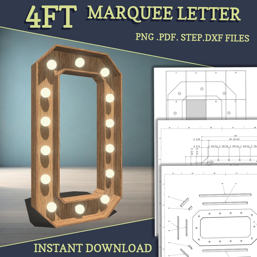 4ft DIY Marquee Plans, Letter O. Light up Letter Blueprints, Mosaic ...