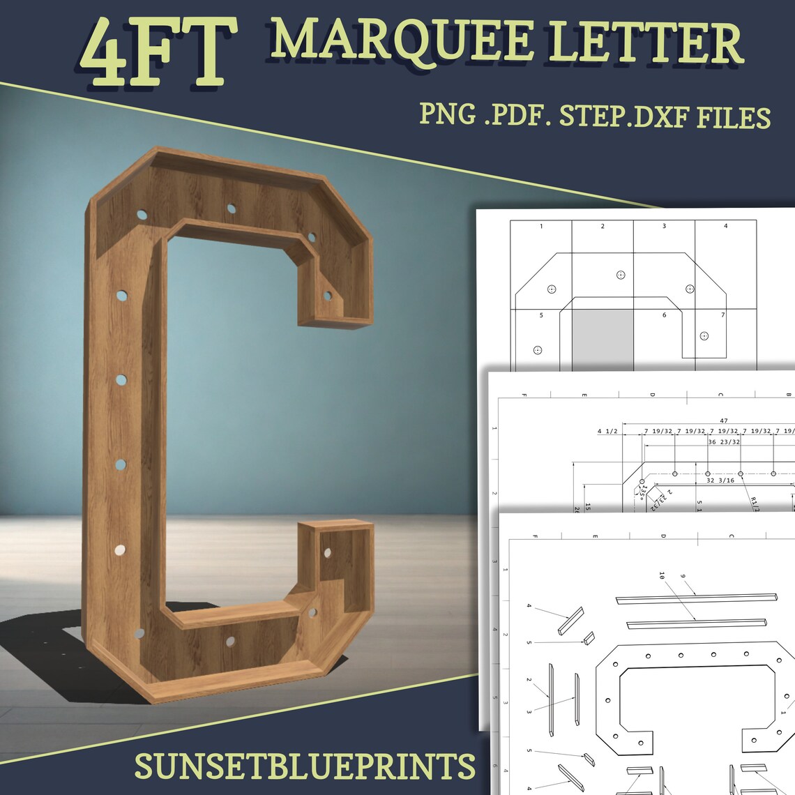 4ft DIY Marquee Plans, Letter C. Light up Letter Blueprints, Mosaic ...