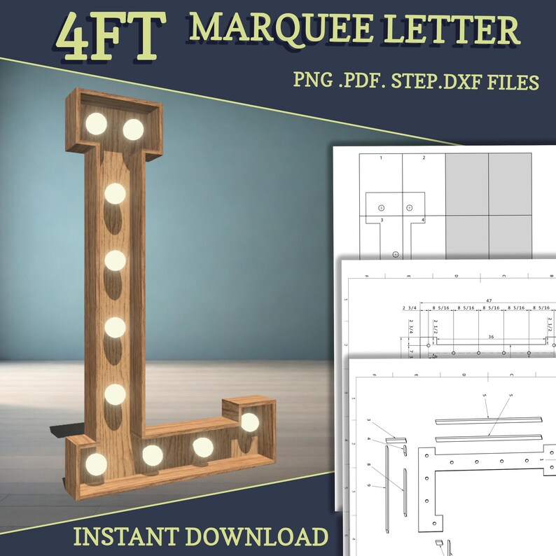 4ft DIY Marquee Plans, Letter L. Light up Letter Blueprints, Mosaic ...
