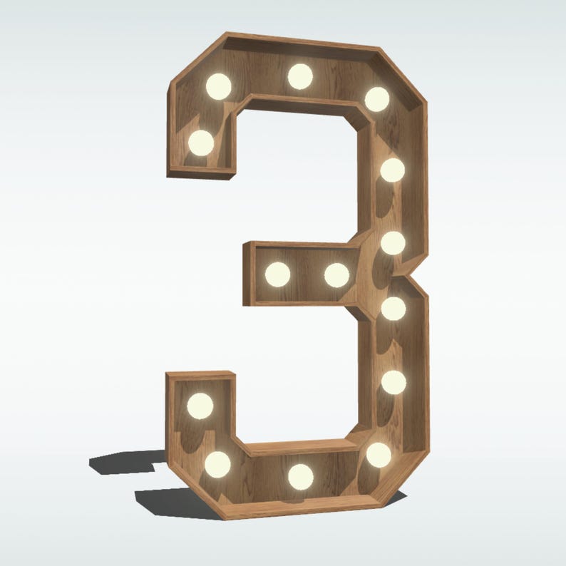 4ft DIY Marquee Plans, Number 3. Light up Number Blueprints, Mosaic ...