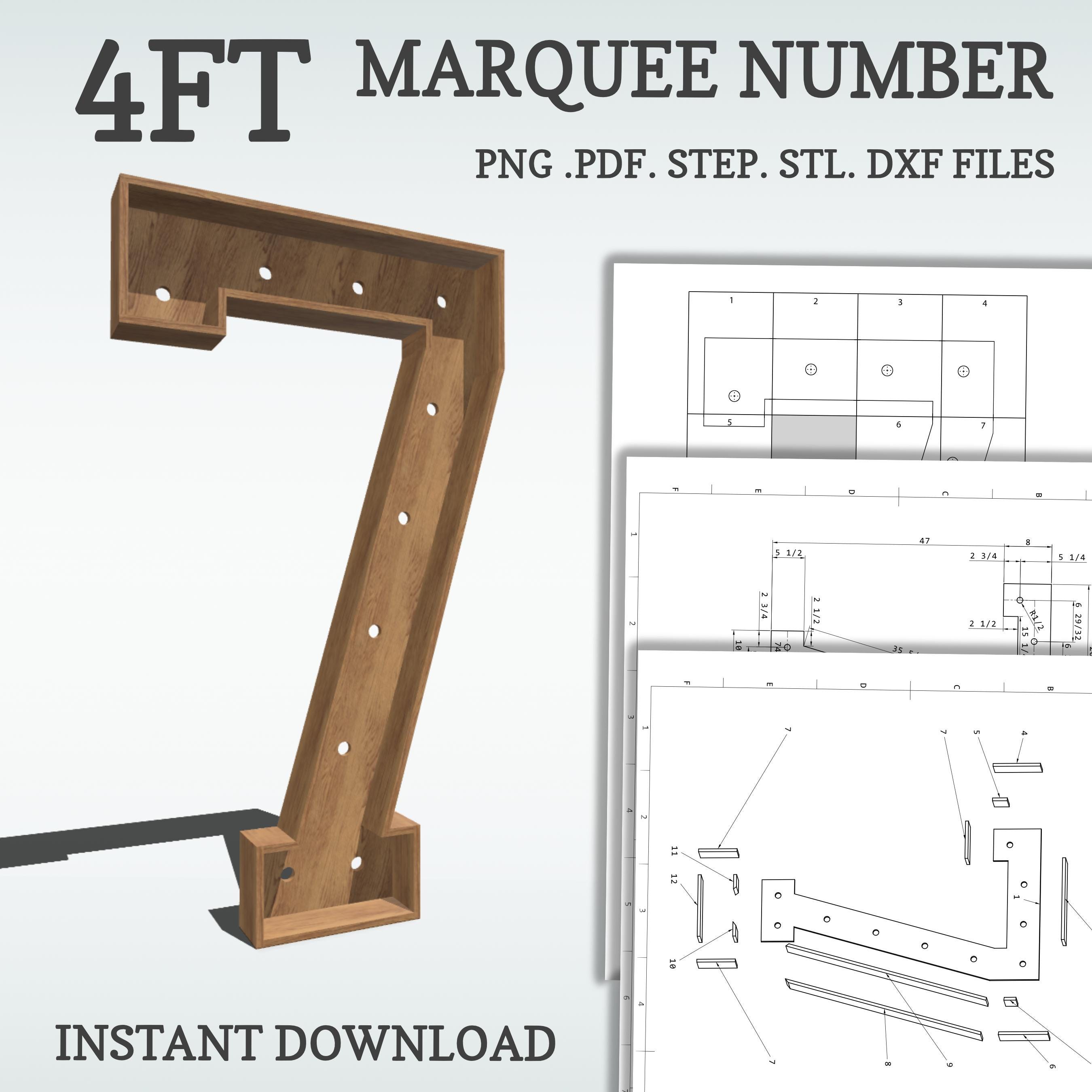 4ft DIY Marquee Plans, Number 7. Light up Number Blueprints, Mosaic ...
