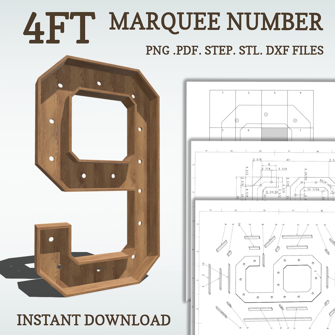 4ft DIY Marquee Plans, Number 9. Light up Number Blueprints, Mosaic ...
