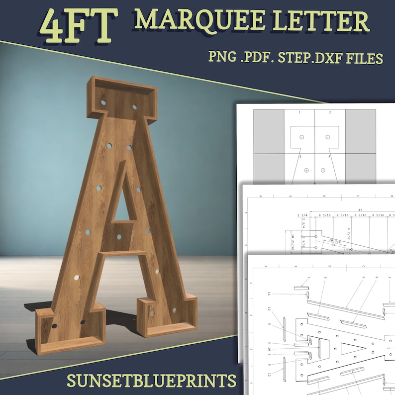 4ft DIY Marquee Plans, Letter A. Light up Letter Blueprints, Mosaic ...