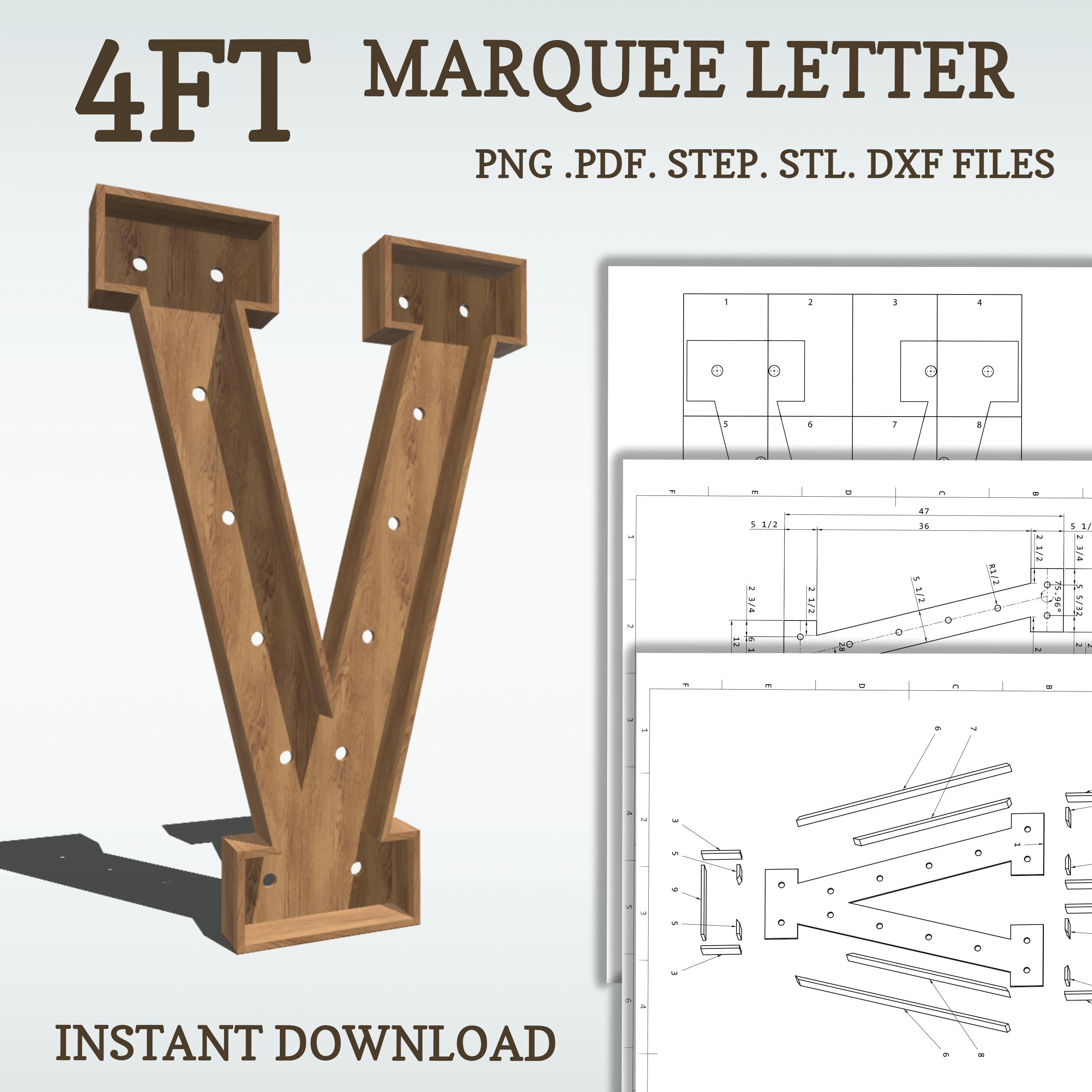 4ft DIY Marquee Plans, Letter V. Light up Letter Blueprints, Mosaic ...