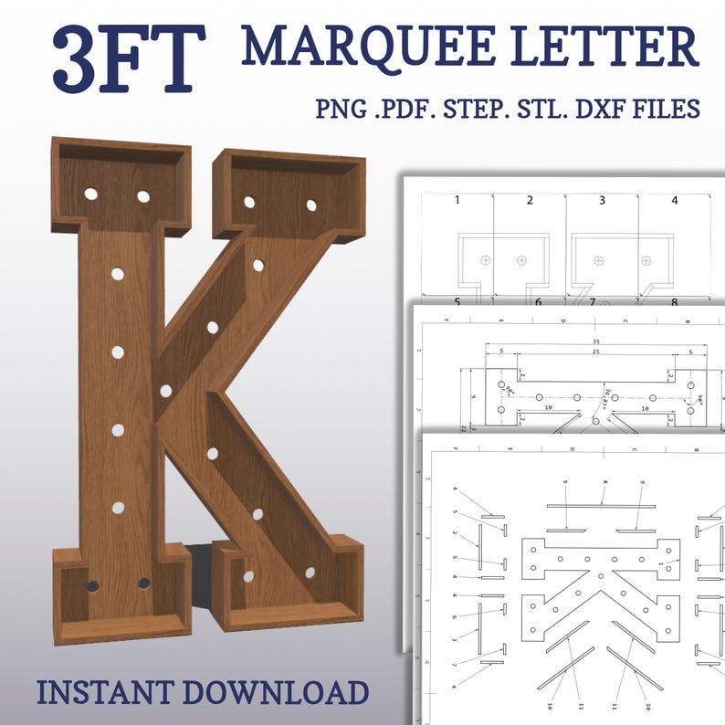 3ft DIY Marquee Plans, Letters A-Z. Light up Letter Blueprints, Mosaic ...