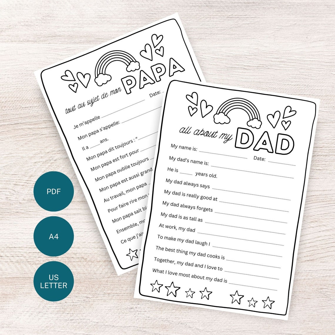Father's Day Printable | All About My Dad | Fathers Day Gift From Kids ...