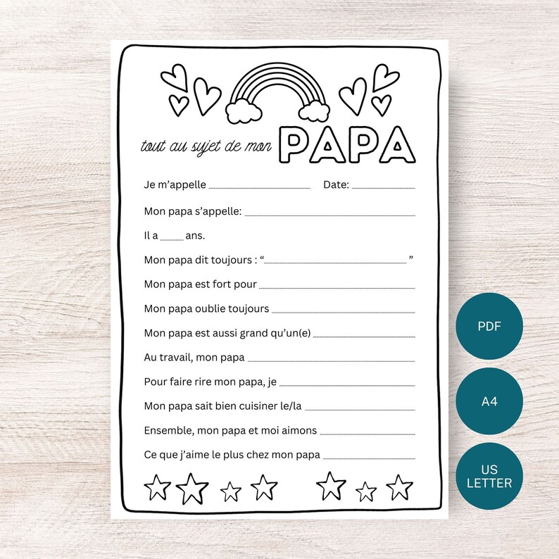 Father's Day Printable | All About My Dad | Fathers Day Gift From Kids ...