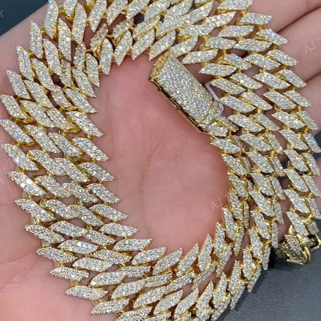 20MM Spiked Cuban Chain, Moissanite Iced Out Cuban Chain, Men's Yellow ...