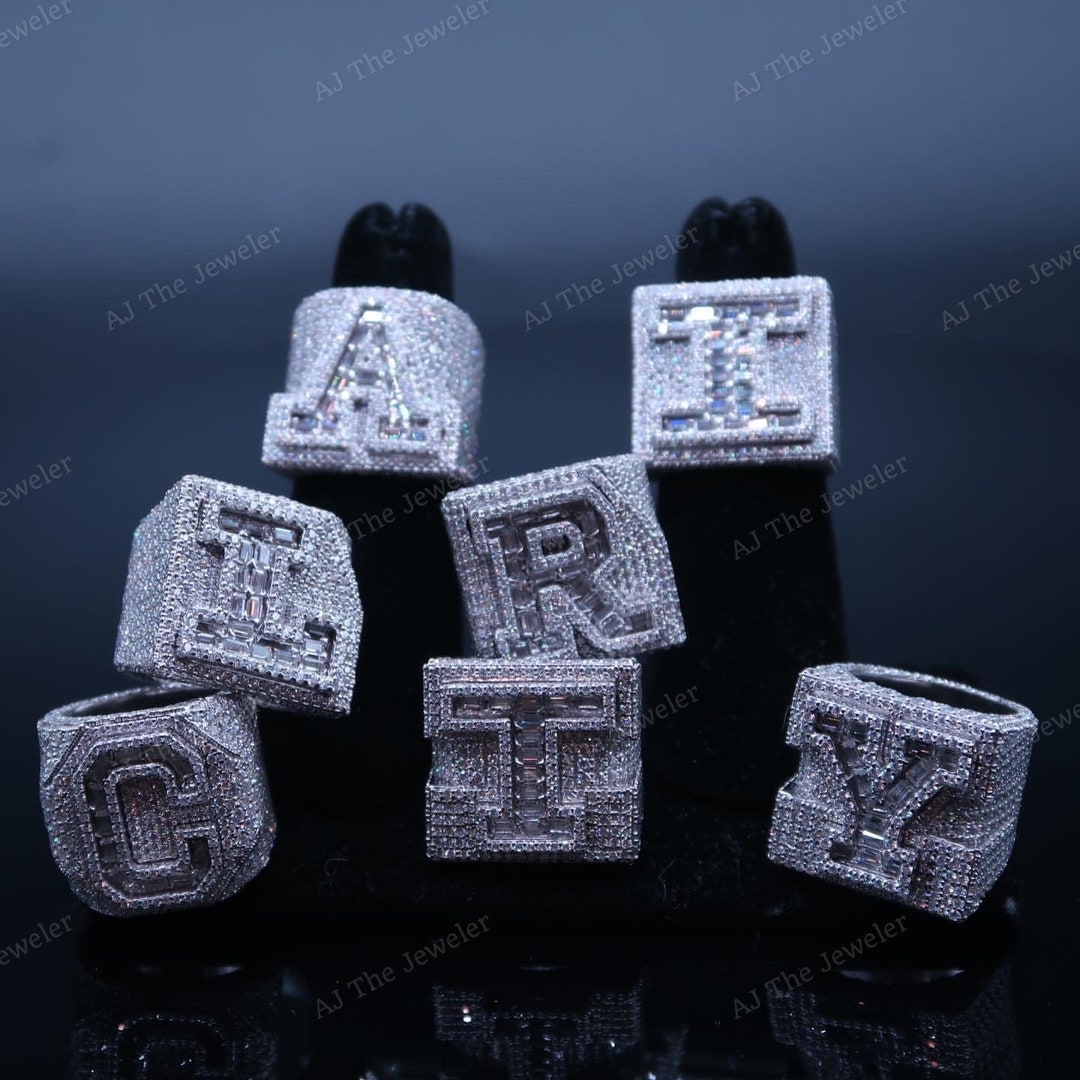 Fully Iced Out Rings, Custom Letter Rings, Personalized Ring, Alphabet ...