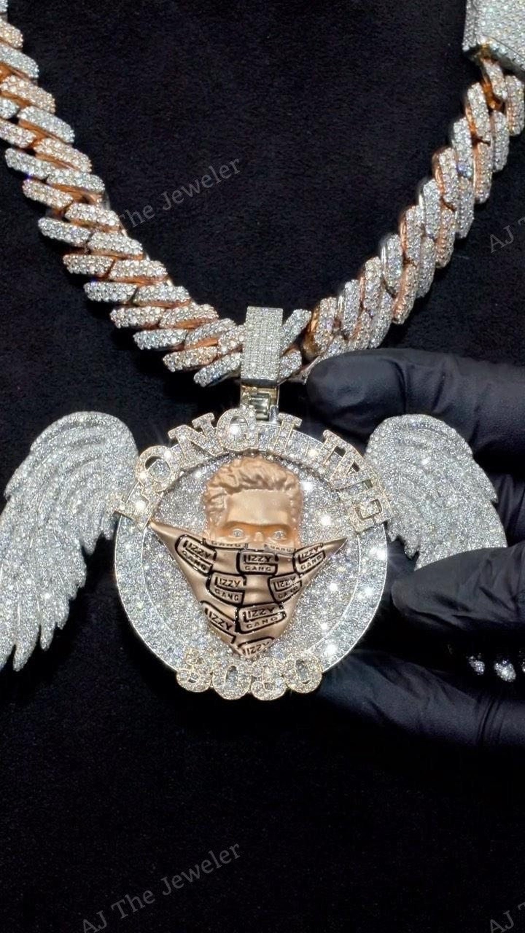 Iced Out Angel Wings Pendant, Custom Circle Pendant, Iced Logo Pendant ...