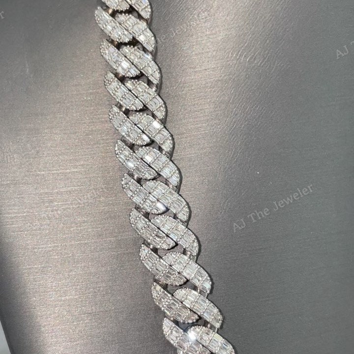 15MM Baguette Cuban Link Chain, VVS Moissanite Diamond Chain, Iced Out ...