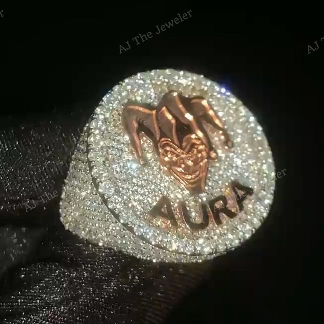 Logo/name Customize Iced Out Letter Ring, Moissanite Diamond Ring, Hip ...