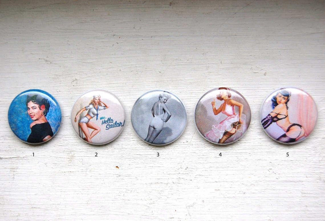 Three 3 Classic Pin up Girl 1 Pinback Button - Etsy