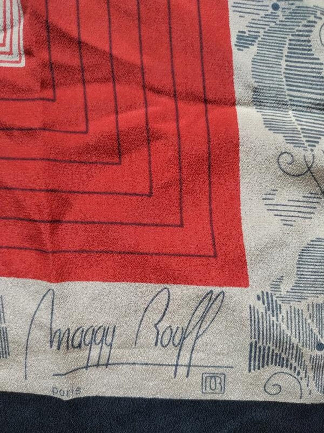 1960s Vintage Floral Red White Black Silk Square Scarf by Paris ...