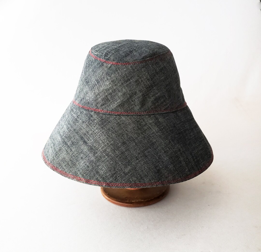 Women's Sunhat, Indigo Blue, Red Stitching, Cotton Denim, Summer Hat ...